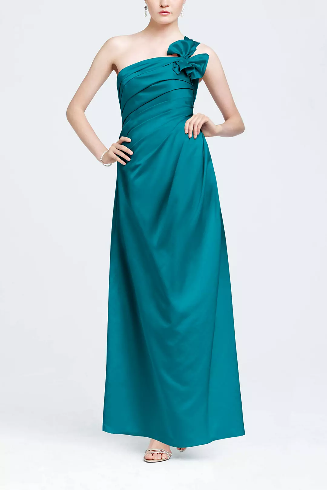 One Shoulder Satin Ballgown with Fan Detail | David's Bridal One Shoulder Satin Ballgown with Fan Detail | David's Bridal