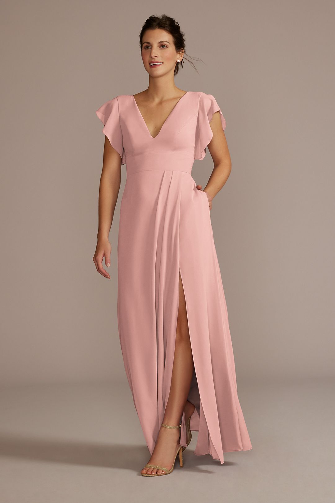 Flutter Sleeve Chiffon V-Neck Bridesmaid Dress | David's Bridal Flutter Sleeve Chiffon V-Neck Bridesmaid Dress | David's Bridal