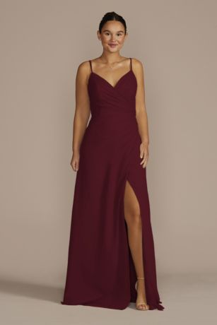 Crinkle Chiffon Spaghetti Strap Bridesmaid Dress | David's Bridal