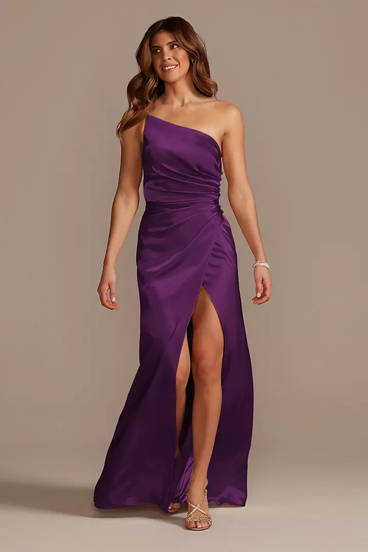 Charmeuse Draped One-Shoulder Bridesmaid Dress | David's Bridal Charmeuse Draped One-Shoulder Bridesmaid Dress | David's Bridal