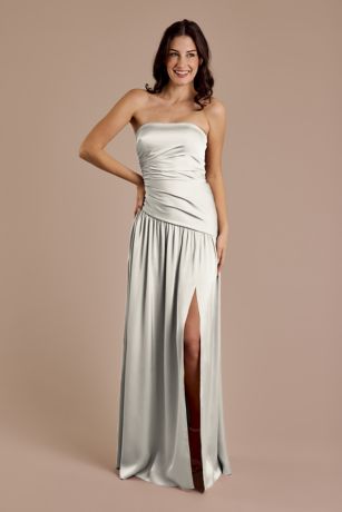 Matte Satin Strapless Drop Waist Dress | David's Bridal