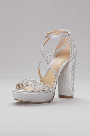 Crystal-Embellished Strappy Satin Platform Sandals | David's Bridal