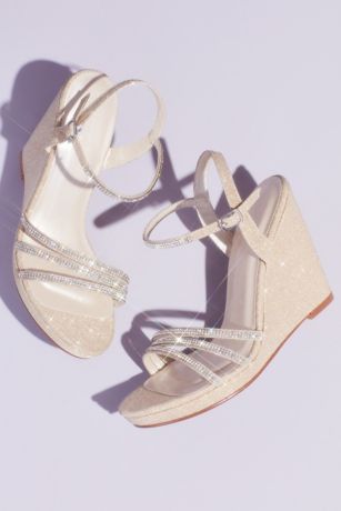 Glitter Metallic Wedges with Embellished Straps | David's Bridal