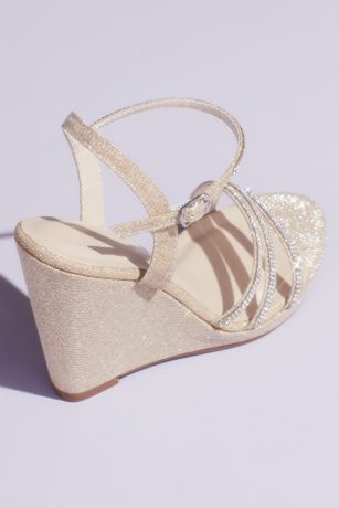 Glitter Metallic Wedges with Embellished Straps | David's Bridal