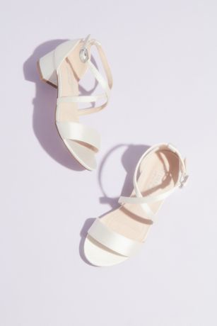Girls Block Heel Sandals with Crossing Vamp Straps | David's Bridal