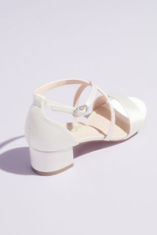 Girls Block Heel Sandals with Crossing Vamp Straps | David's Bridal
