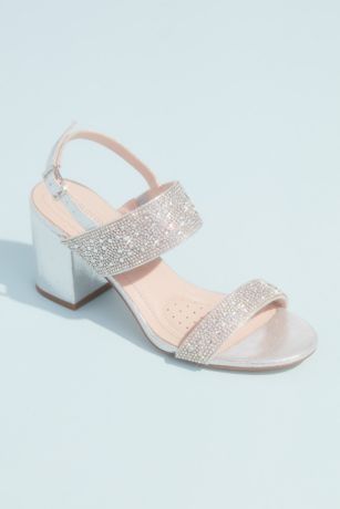 Pearl and Crystal Wide Strap Block Heel Sandals | David's Bridal