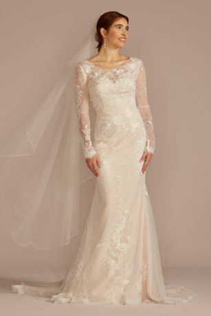 Allover Lace Long Sleeve Sheath Wedding Dress | David's Bridal