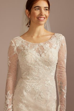 Allover Lace Long Sleeve Sheath Wedding Dress | David's Bridal