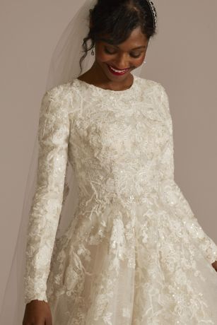 Beaded Lace Long Sleeve Modest Wedding Dress | David's Bridal