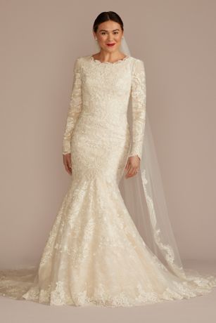 Lace Long Sleeve Mermaid Modest Wedding Dress | David's Bridal