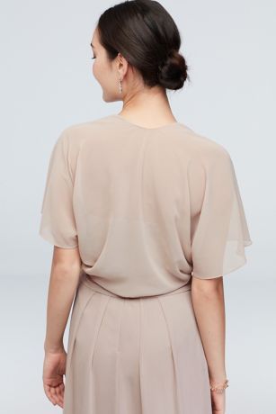 Chiffon Cropped Bolero Capelet with Flutter Sleeve | David's Bridal