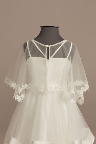 Tulle Flower Girl Capelet with Lace Trim | David's Bridal