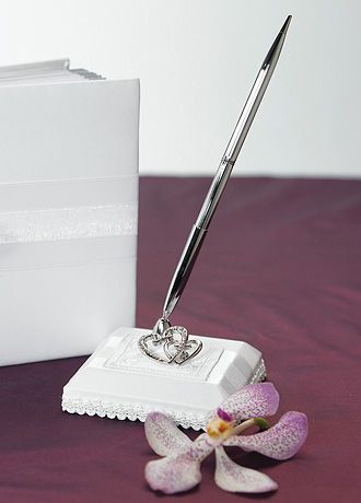 Classic Double Heart Satin Wrapped Pen Set | David's Bridal