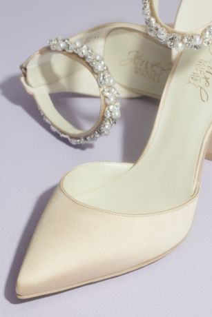 Pointed Toe Satin Block Heels with Crystal Strap | David's Bridal