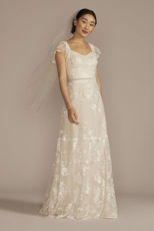 Recycled Lace Illusion Cap Sleeve Wedding Dress | David's Bridal