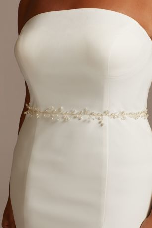 Oval Pearl and Beaded Branches Wire Sash | David's Bridal