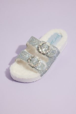 Shearling Jeweled Slide Sandals | David's Bridal