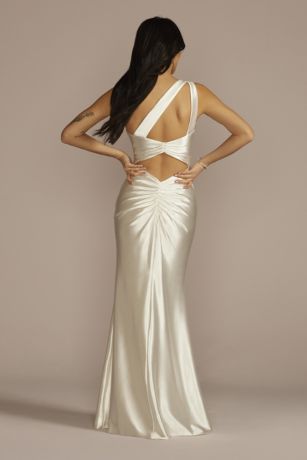 One-Shoulder Ruched Back Sheath Wedding Dress | David's Bridal