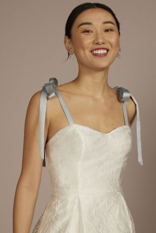 Short Jacquard A-Line Dress with Removable Straps | David's Bridal