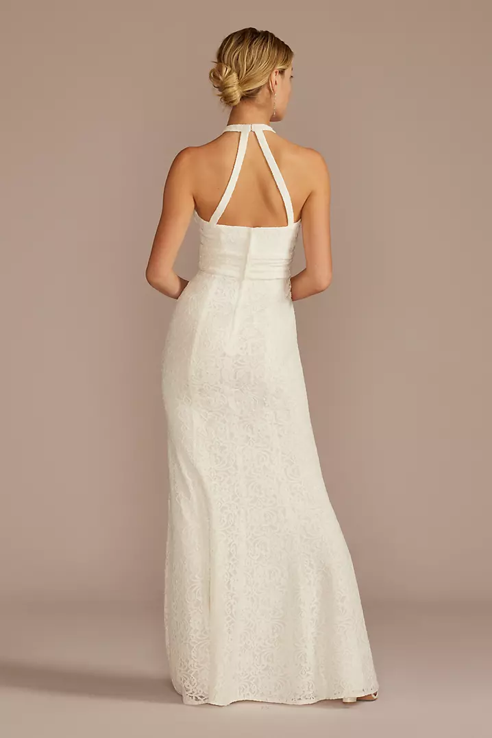 Allover Lace Halter Neck Sheath Wedding Dress | David's Bridal Allover Lace Halter Neck Sheath Wedding Dress | David's Bridal