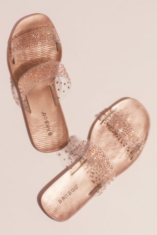 Clear Strap Metallic Crystal Slide Sandals | David's Bridal
