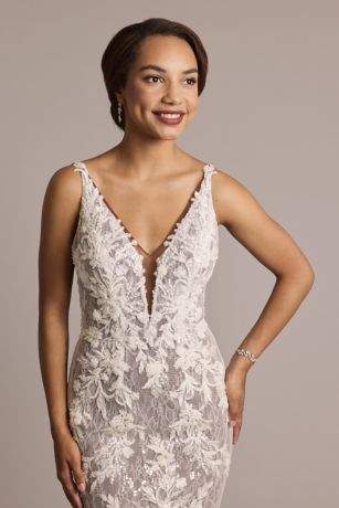 Beaded Plunging Tank Mermaid Wedding Dress | David's Bridal