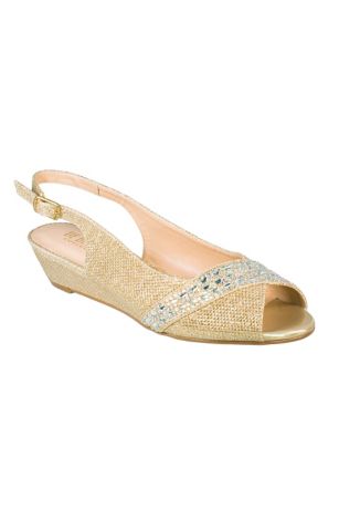 Rhinestone-Embellished Low Wedge Slingbacks | David's Bridal