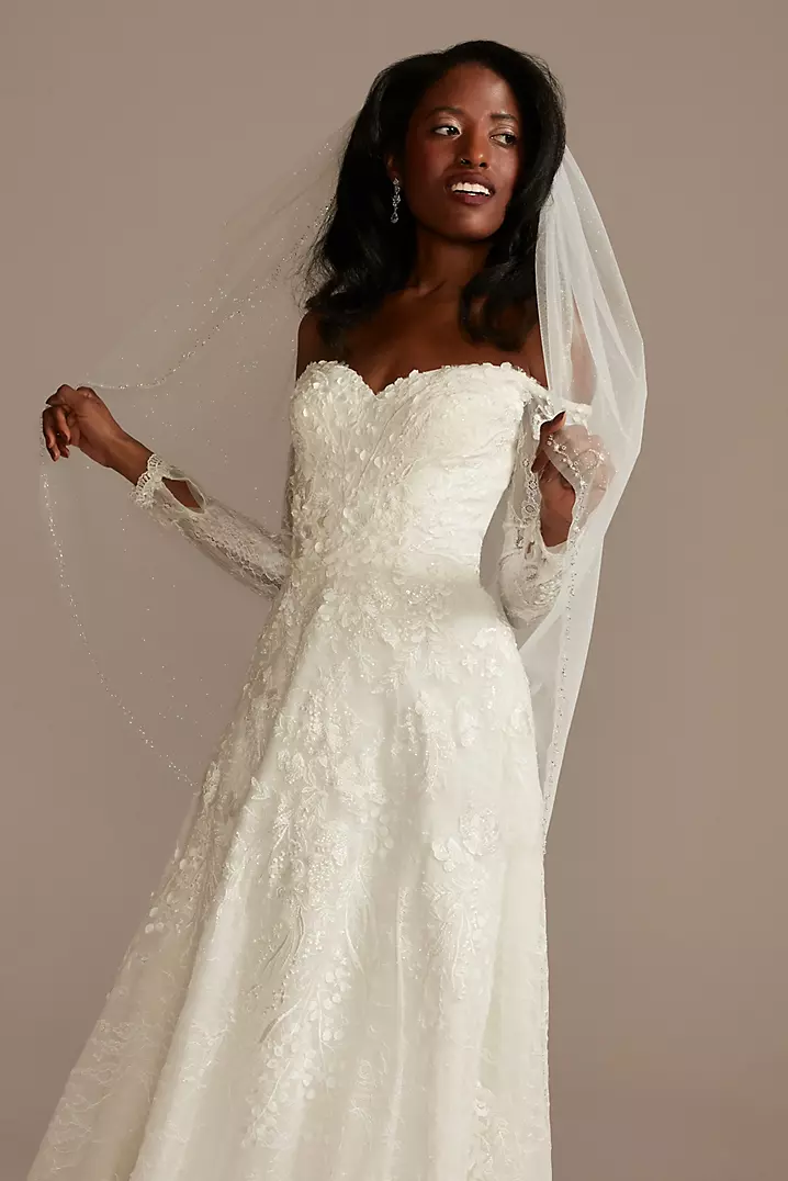 Scattered Beads and Pearls Mid-Length Glitter Veil | David's Scattered Beads and Pearls Mid-Length Glitter Veil | David's