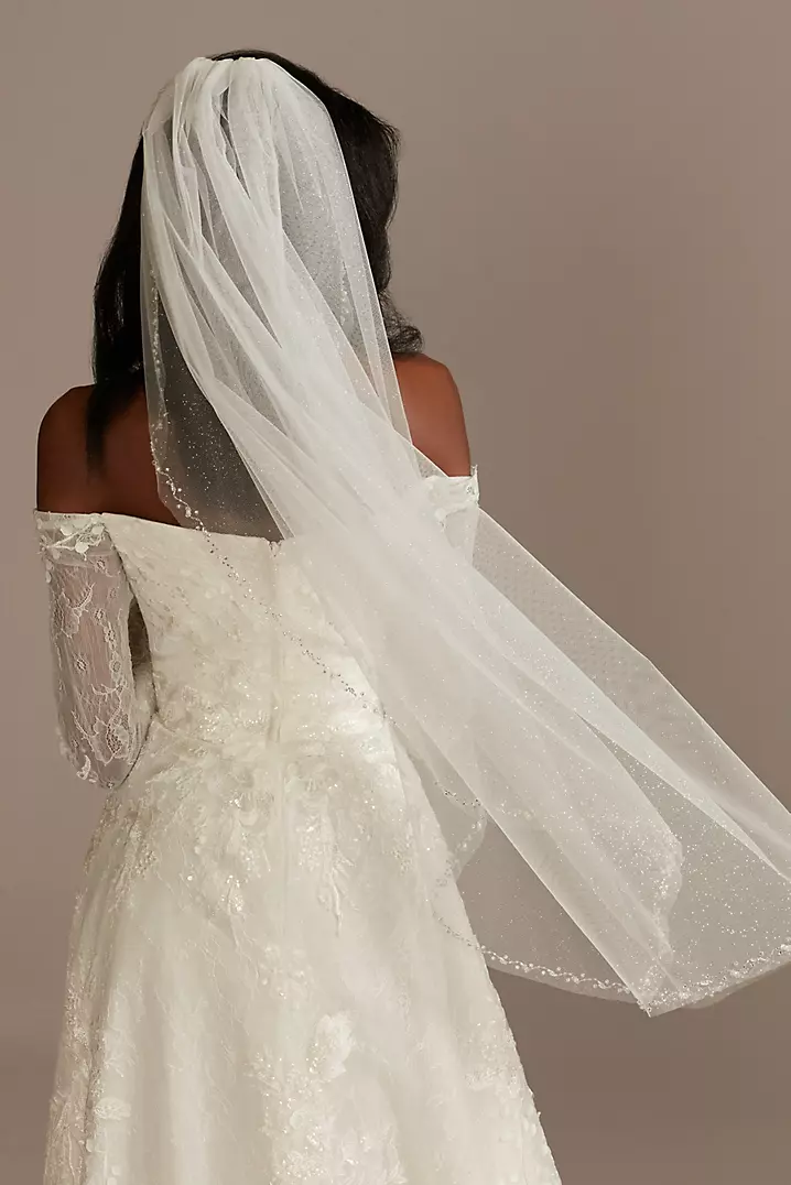 Scattered Beads and Pearls Mid-Length Glitter Veil | David's Scattered Beads and Pearls Mid-Length Glitter Veil | David's