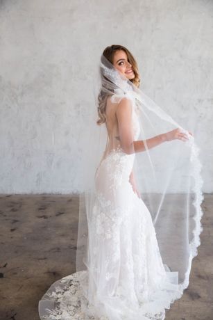 Silk English Tulle Chapel Veil with Eyelash Lace | David's Bridal