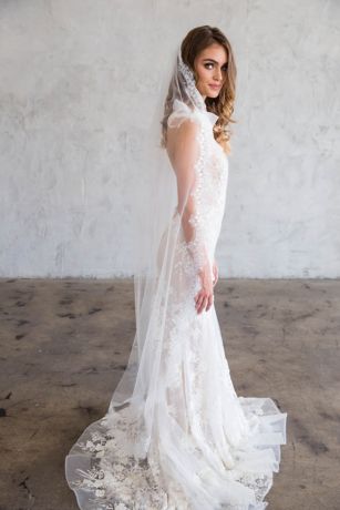 Silk English Tulle Chapel Veil with Eyelash Lace | David's Bridal