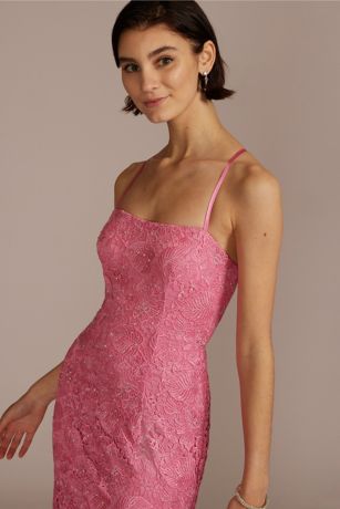 Square Neck Floor Length Lace Prom Dress | David's Bridal