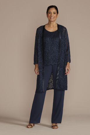 Three Piece Lace Duster Pantsuit Set | David's Bridal