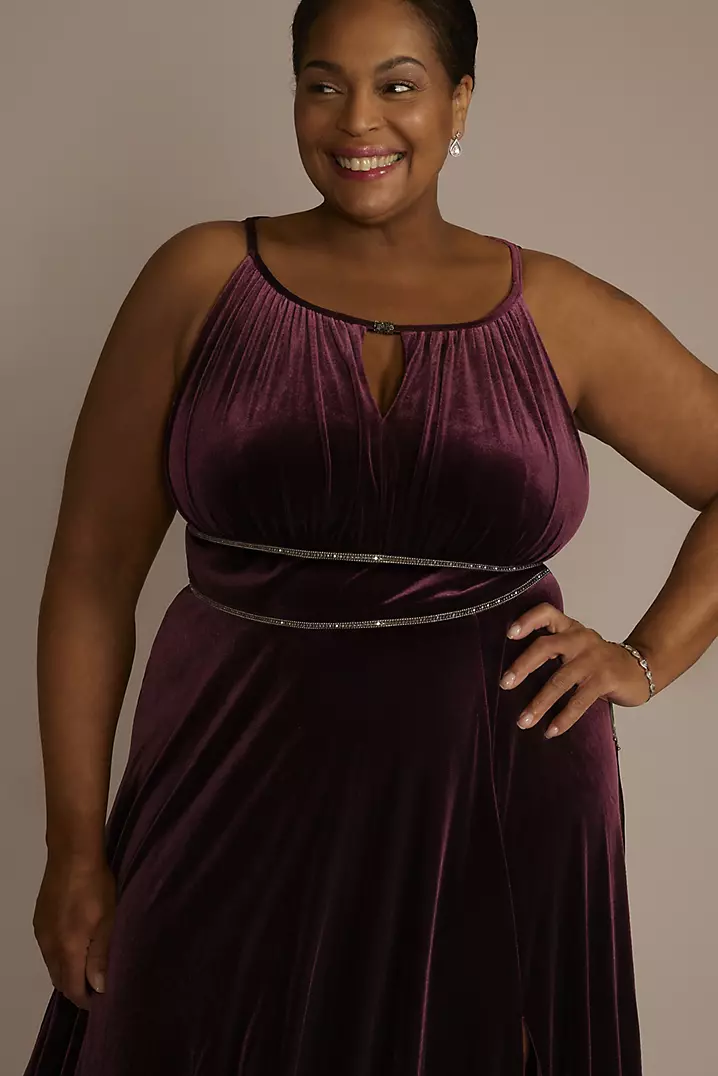 Plus Size Embellished Velvet A-Line with Keyholes | David's Plus Size Embellished Velvet A-Line with Keyholes | David's