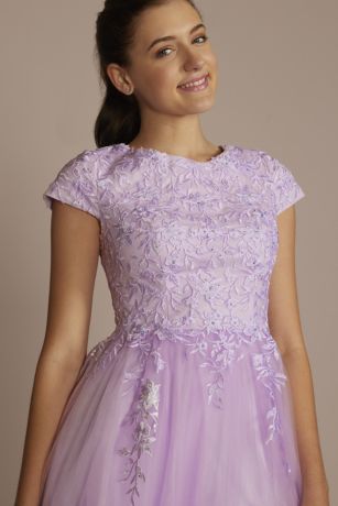 Cap Sleeve Embroidered Lace Tulle Ball Gown | David's Bridal