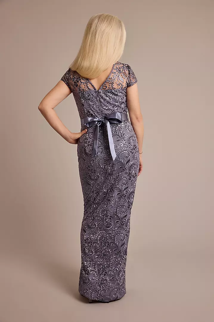 Embroidered Short Sleeve Sheath Dress | David's Bridal Embroidered Short Sleeve Sheath Dress | David's Bridal