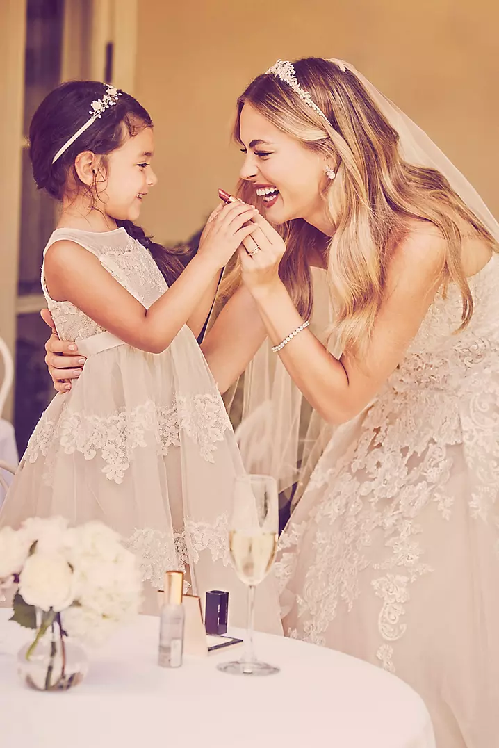 Banded Lace Illusion Flower Girl Dress | David's Bridal Banded Lace Illusion Flower Girl Dress | David's Bridal