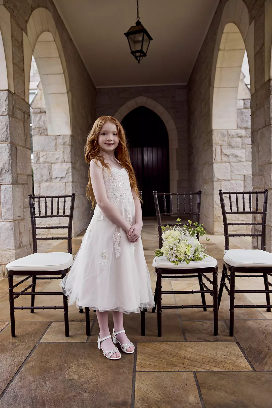 Embroidered Applique Ball Gown Flower Girl Dress | David's Embroidered Applique Ball Gown Flower Girl Dress | David's