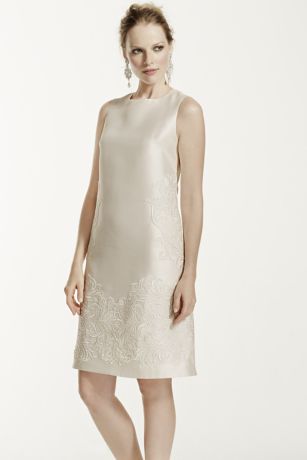 Short Mikado Dress with Sequined Lace Applique | David's Bridal