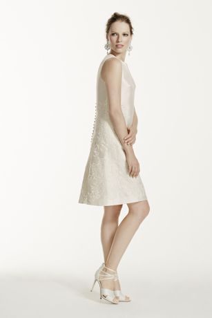 Short Mikado Dress with Sequined Lace Applique | David's Bridal