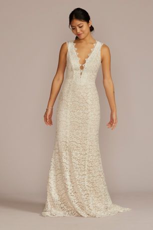 Allover Lace Tank Wedding Gown with V-Back Detail | David's Bridal