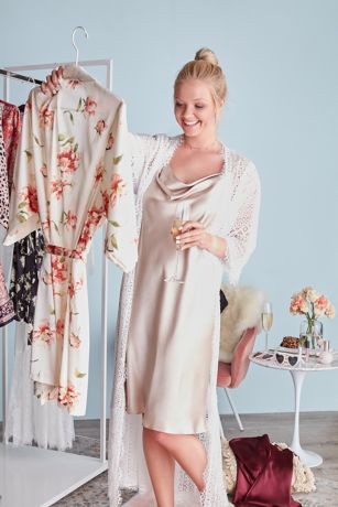 Floating Florals Satin Robe | David's Bridal