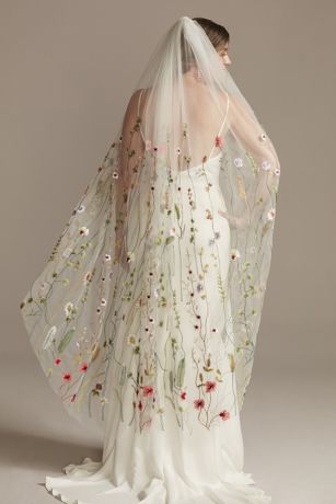 Colorful Embroidered Floral Cottagecore Mid Veil | David's Bridal