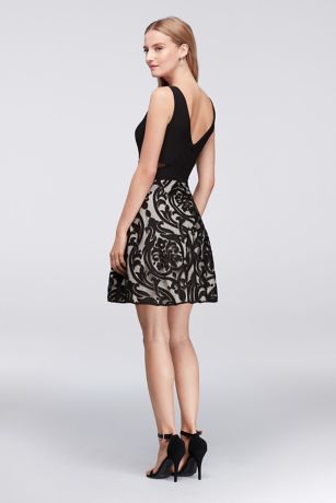 Jersey and Mesh Short Dress with Burnout Skirt | David's Bridal