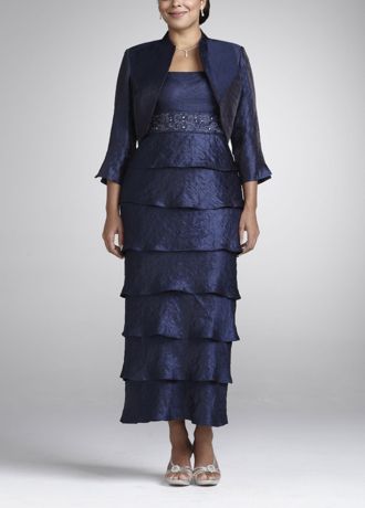 Hammered Shimmer Tiered Dress with Bolero | David's Bridal