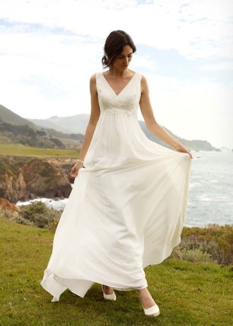 Soft Chiffon Sheath Tank with Illusion Lace Back | David's Bridal