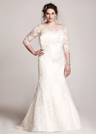 As Is Oleg Cassini 3/4-Sleeve Lace Wedding Dress | David's Bridal