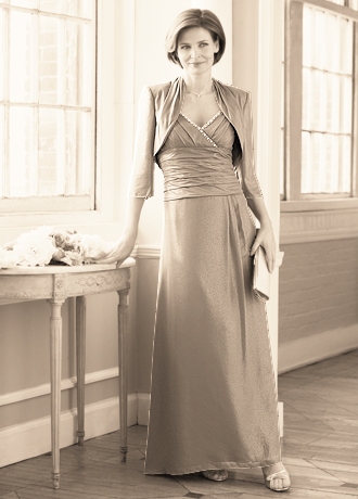 Metallic chiffon with three-quarter sleeve bolero | David's Bridal