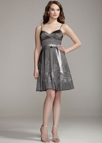 Spaghetti Strap Beaded Taffeta with Ribbon Tie | David's Bridal